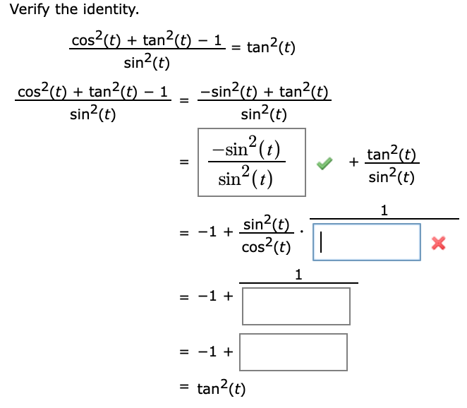 Solved Verify the identity. cos2(t)tan2(t)-1 - tan2(t) | Chegg.com