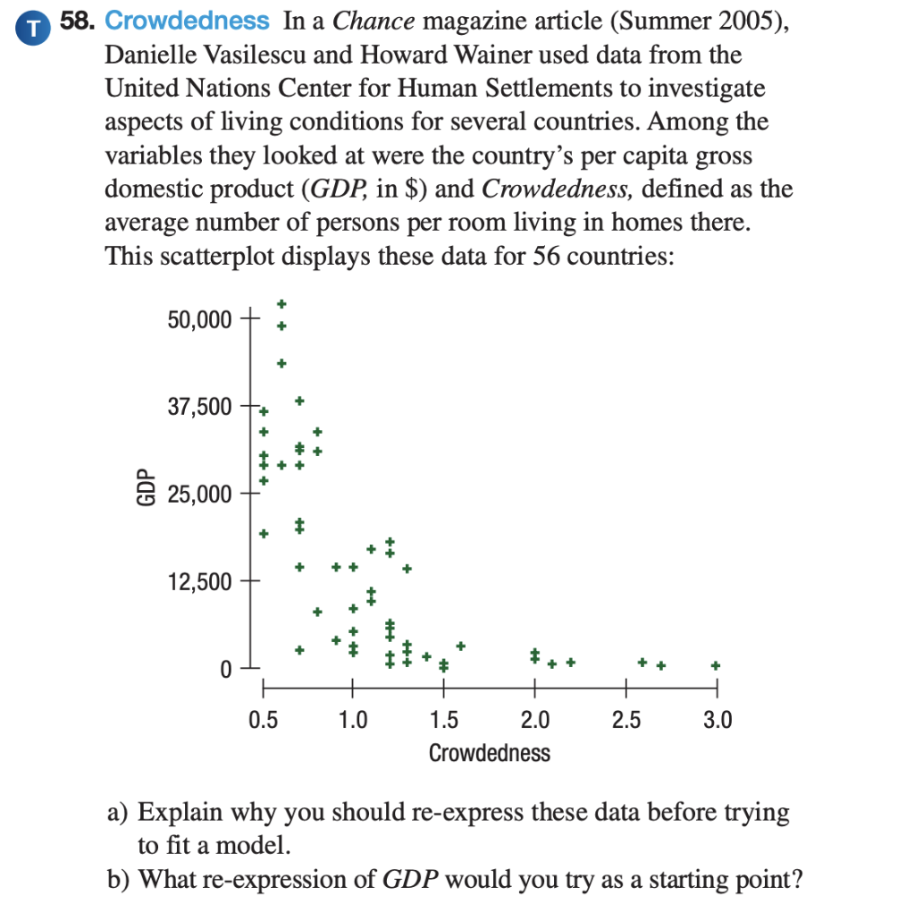 Solved T 58. Crowdedness In a Chance magazine article | Chegg.com