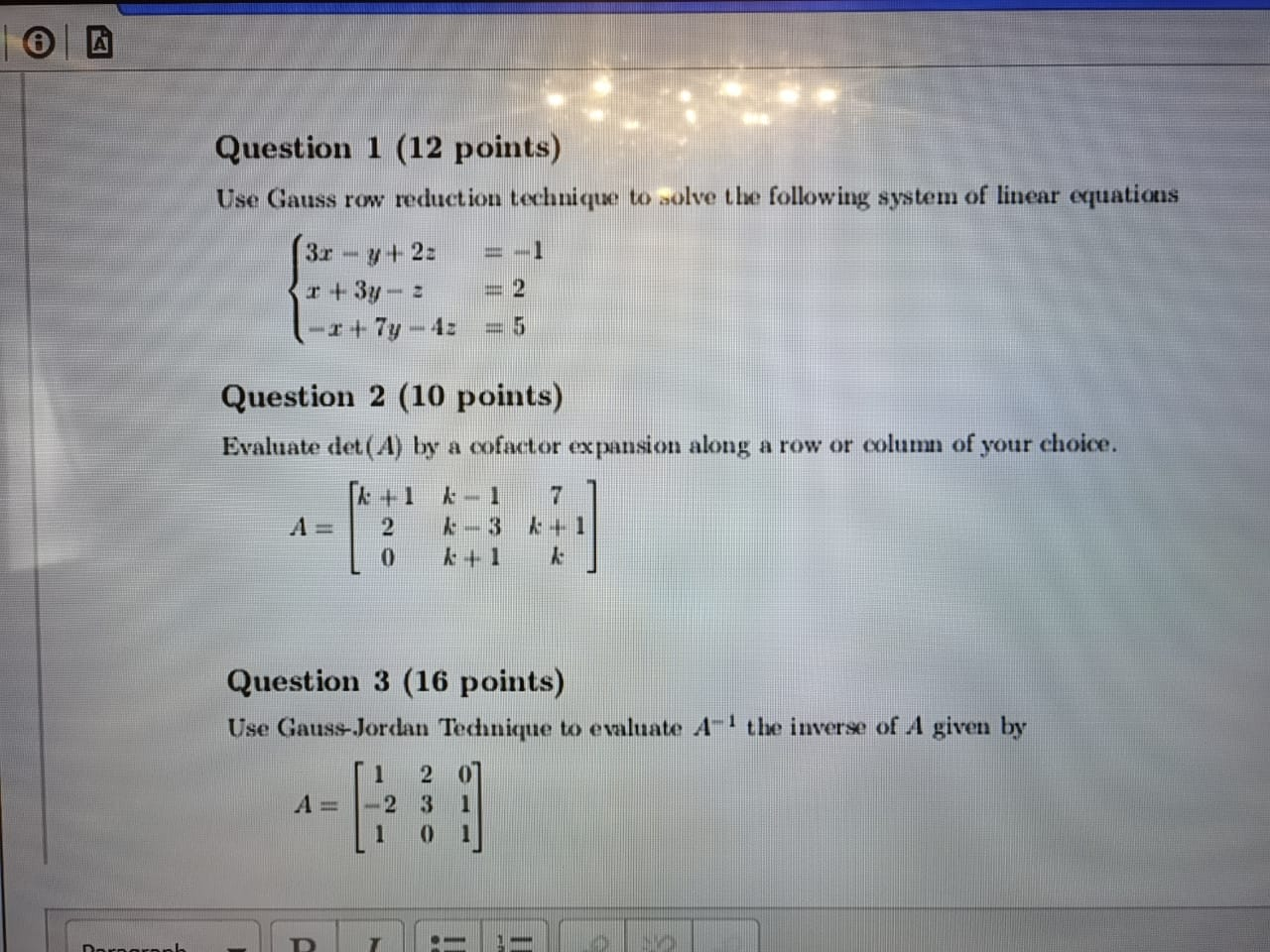 Solved Question 1 (12 points) Use Gauss row reduction | Chegg.com