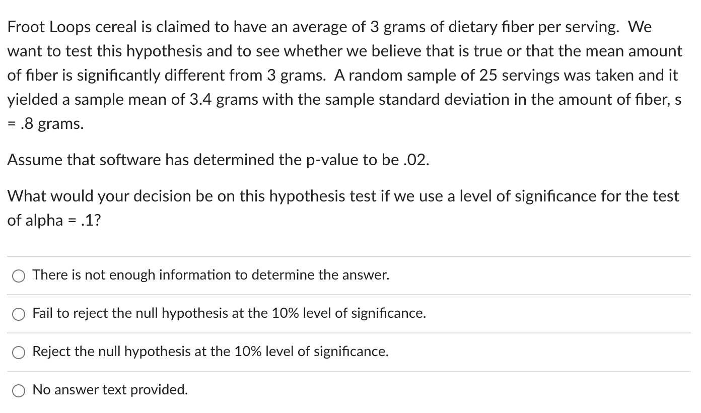 Solved Froot Loops cereal is claimed to have an average of 3 | Chegg.com