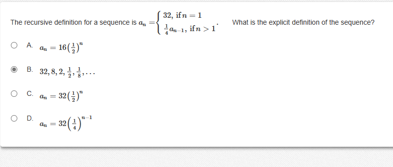 Solved The recursive definition for a sequence is an={32, if | Chegg.com