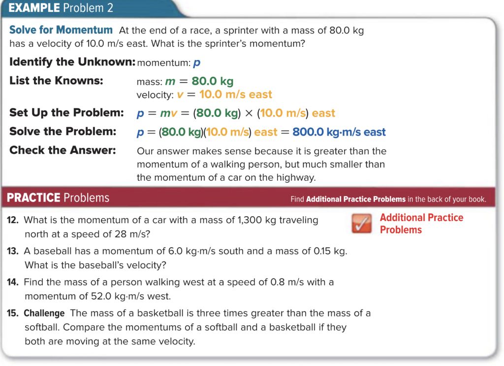 Solved EXAMPLE Problem 2 Solve for Momentum At the end of a | Chegg.com