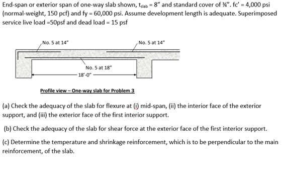 Solved End-span or exterior span of one-way slab shown, | Chegg.com
