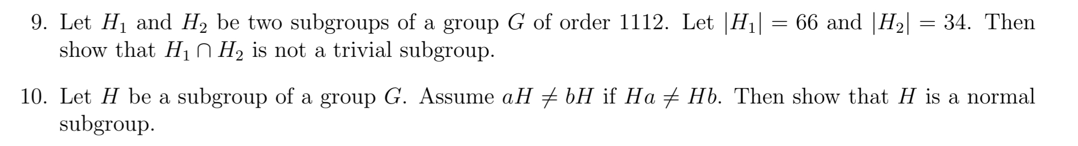 Solved Let H1 ﻿and H2 ﻿be two subgroups of a group G ﻿of | Chegg.com
