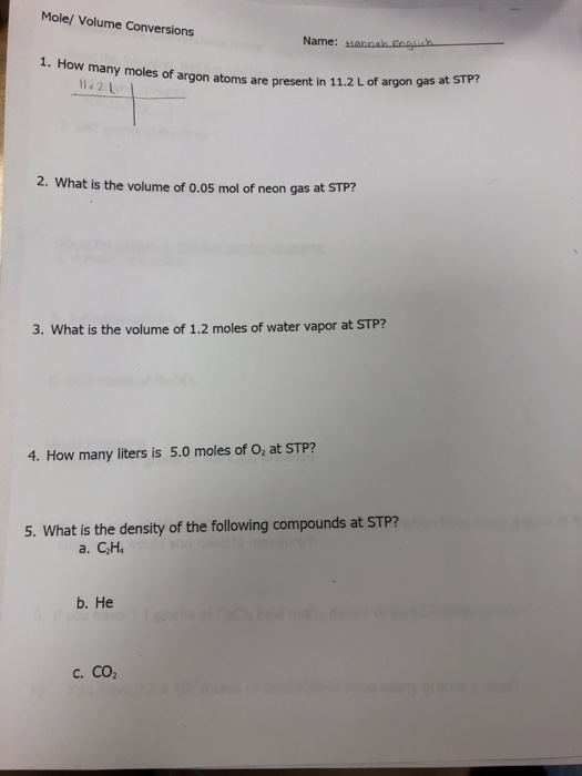 Solved Mole/ Volume Conversions Name: 1. How many moles of | Chegg.com