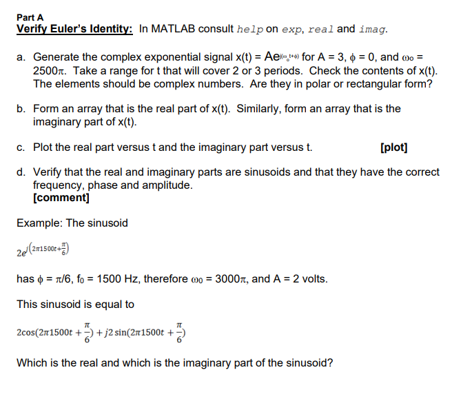 Solved Part A Verify Euler's Identity: In MATLAB consult | Chegg.com