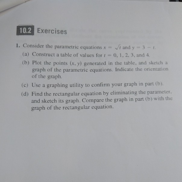 Solved 10.2 Exercises 1. Consider the parametric equations x | Chegg.com