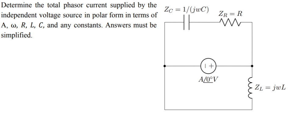 Solved Zc = 1/(jwC) = Determine the total phasor current | Chegg.com
