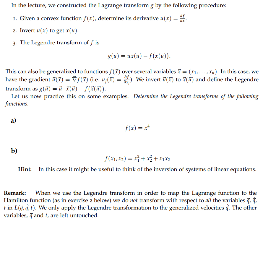 Solved In the lecture, we constructed the Lagrange transform | Chegg.com