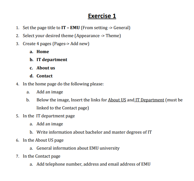 Solved Exercise 1 1. Set the page title to IT - EMU (From | Chegg.com