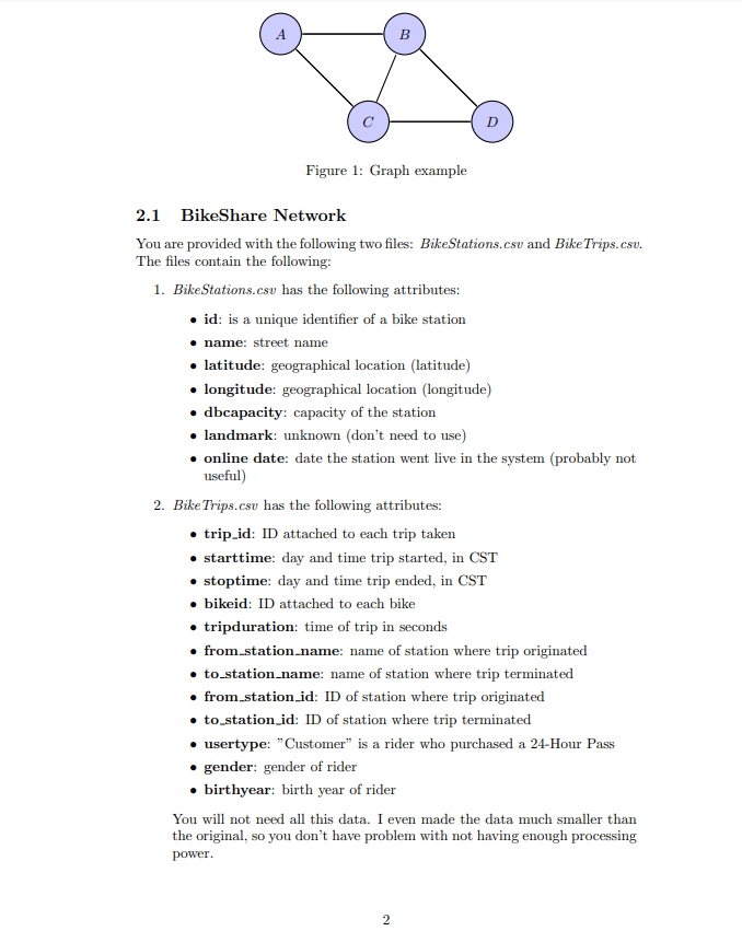 B D Figure 1: Graph example 2.1 BikeShare Network You | Chegg.com