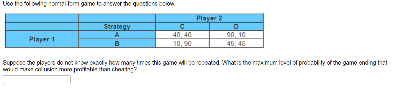 Solved Use the following normal-form game to answer the | Chegg.com