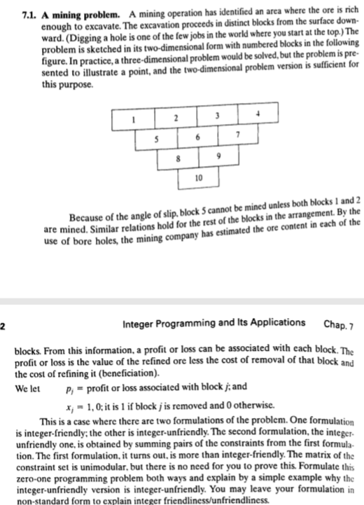7.1. A mining problem. A mining operation has | Chegg.com