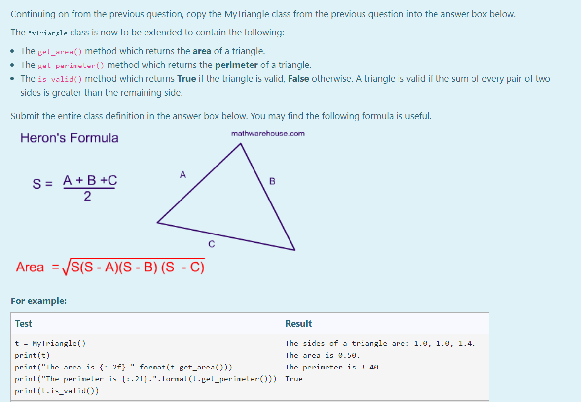 Solved The following is in python: Given: class MyTriangle: | Chegg.com