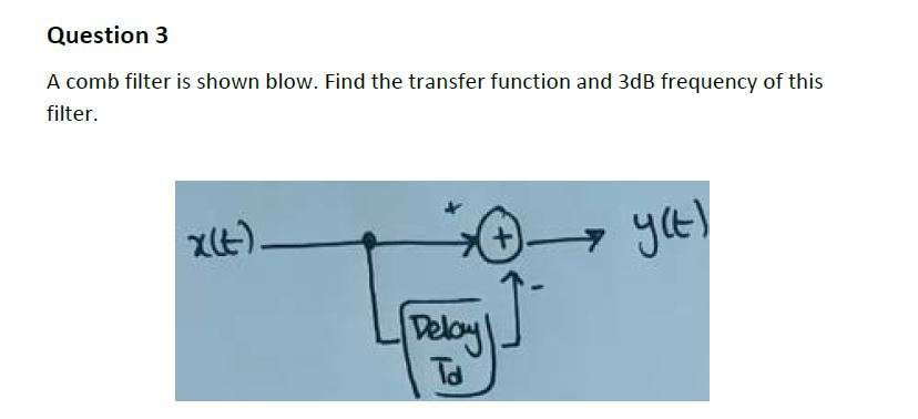 Solved Question 3 A comb filter is shown blow. Find the | Chegg.com