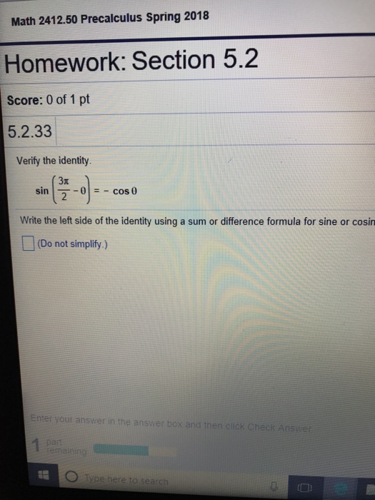 Solved Math 2412.50 Precalculus Spring 2018 Homework: | Chegg.com