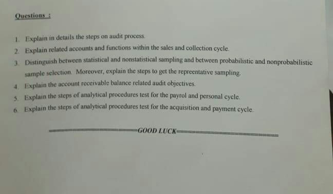 Solved Questions 1. Explain in details the steps on audit | Chegg.com