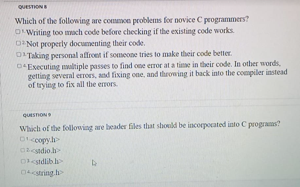 Solved Which of the following are common problems for novice | Chegg.com