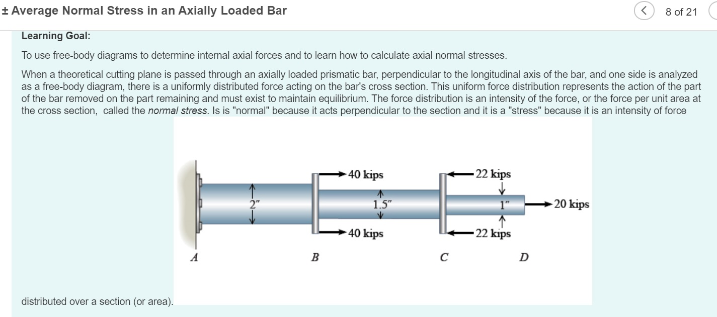 Average Normal Stress in an Axially Loaded Bar 8 of | Chegg.com