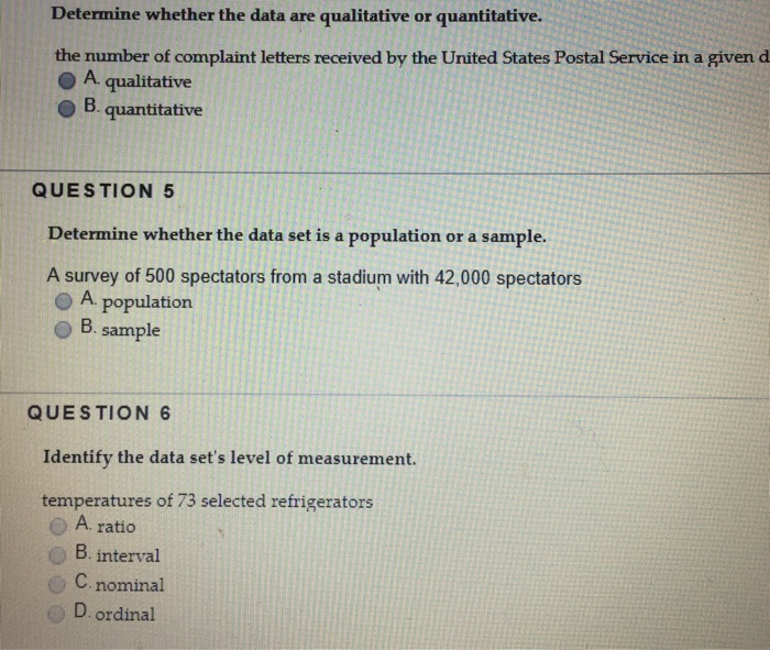 Solved Determine whether the data are qualitative or | Chegg.com