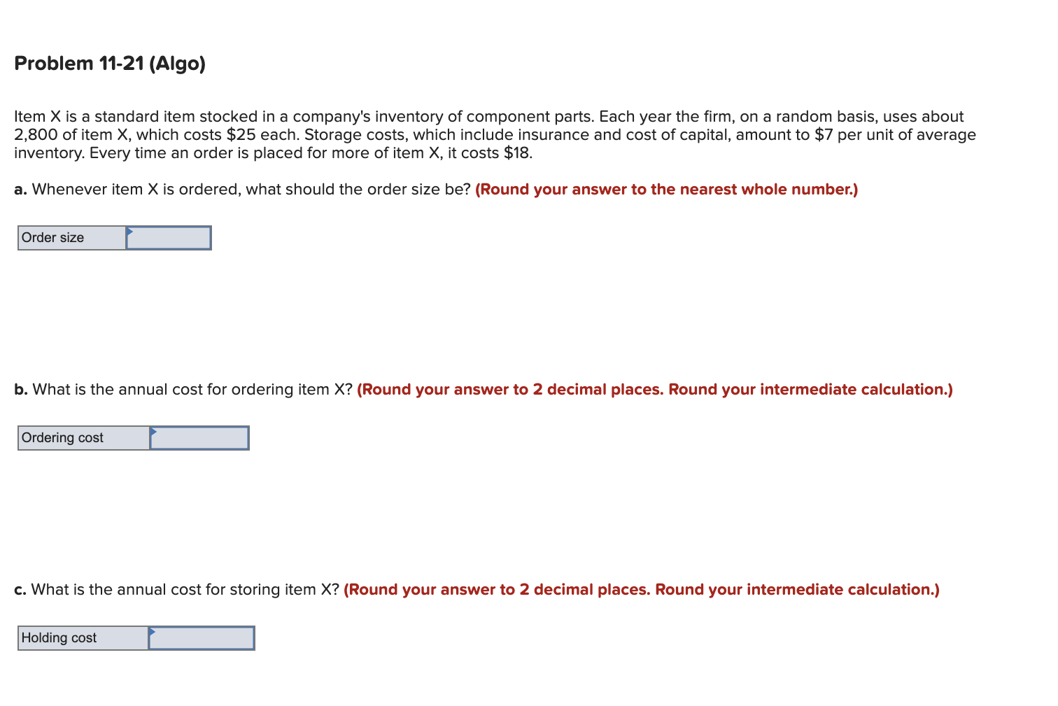 Solved Problem 11-21 (Algo) Item X is a standard item | Chegg.com