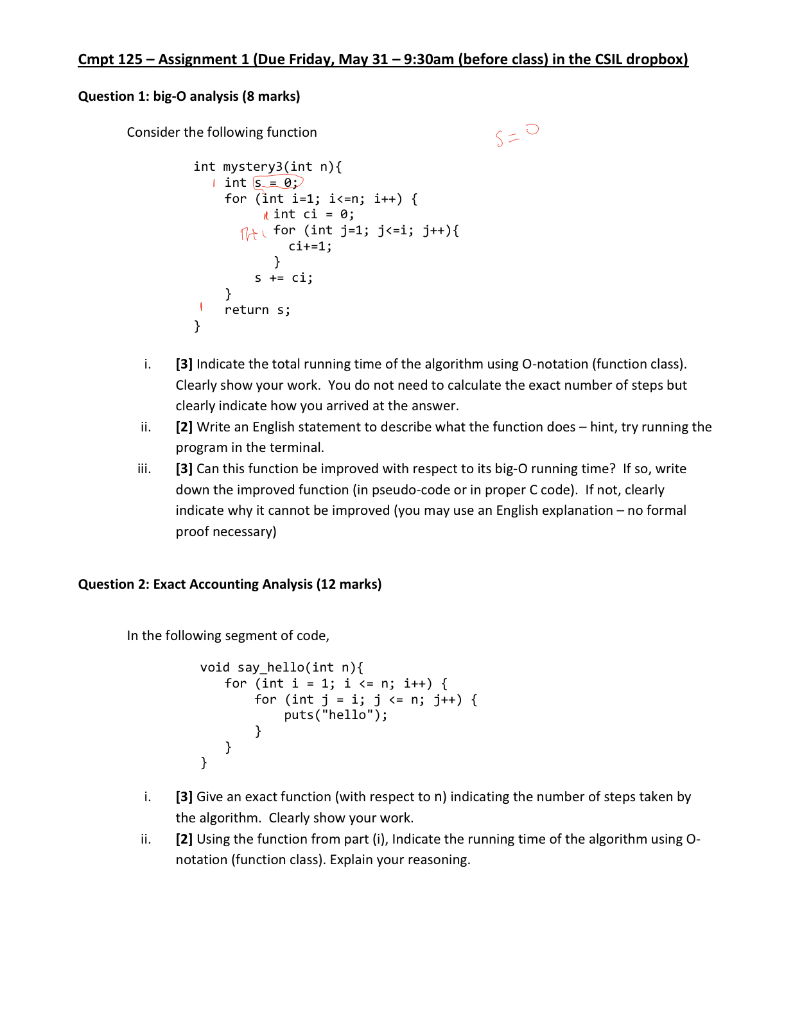 Solved Cmpt 125 Assignment 1 (Due Fridav, May 31-9:30am | Chegg.com