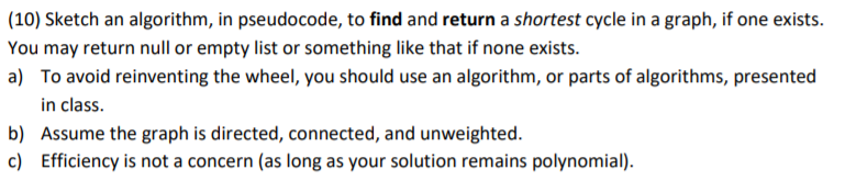 Solved 10 Sketch An Algorithm In Pseudocode To Find And
