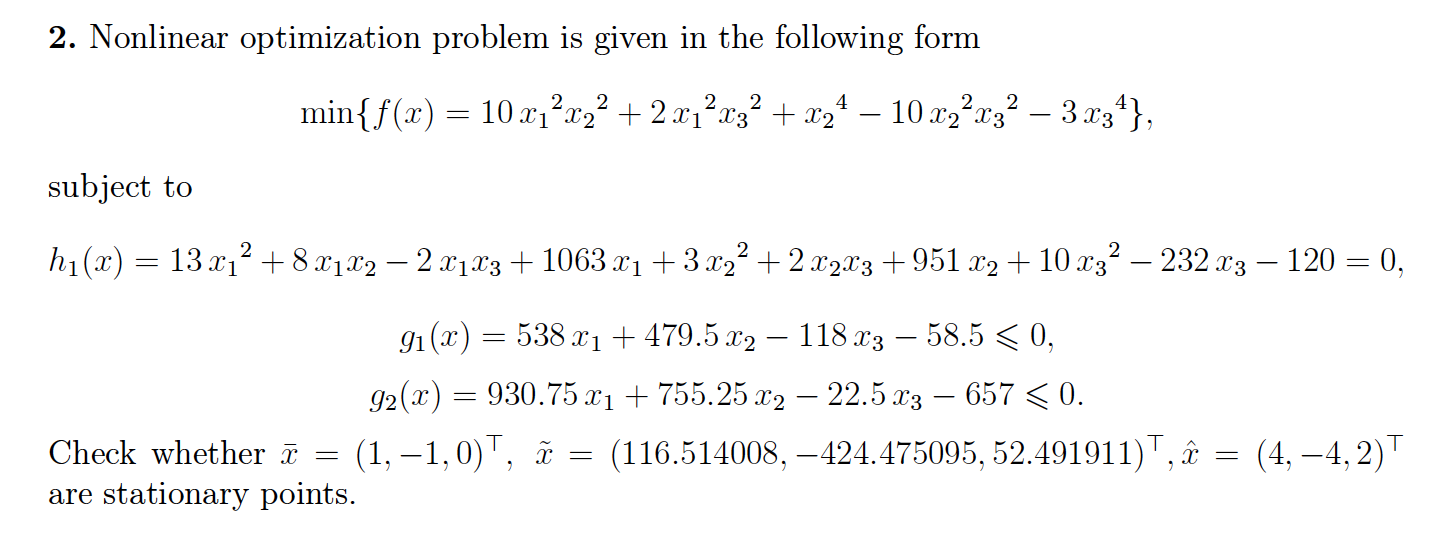 2. Nonlinear optimization problem is given in the | Chegg.com