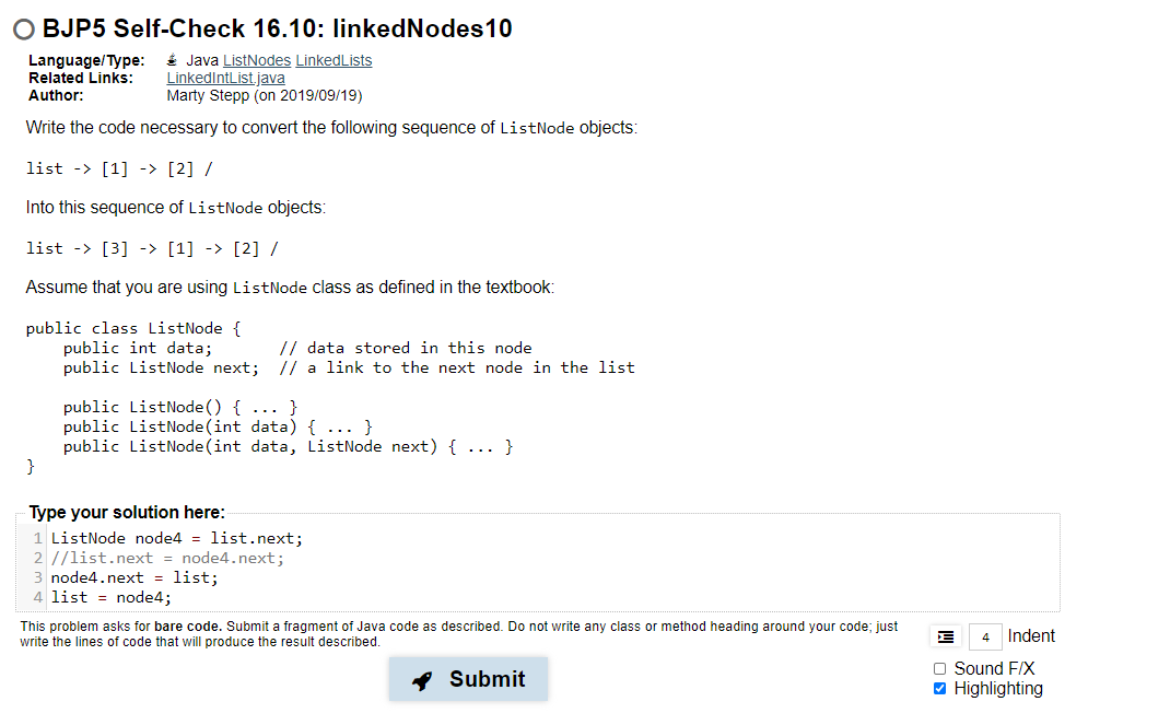 Solved O BJP5 Self-Check 16.9: linkedNodes 9 Language/Type: | Chegg.com