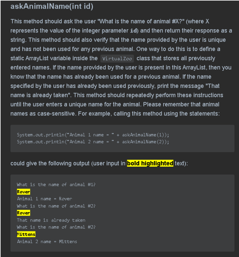 Solved Task 2-Animal Selection Your second task is to write | Chegg.com