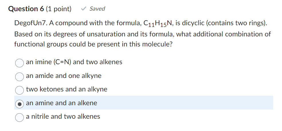 Solved DegofUn7. A compound with the formula, C11H15 N, is | Chegg.com