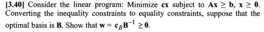 Solved [3.40] ﻿Consider the linear program: Minimize cx | Chegg.com