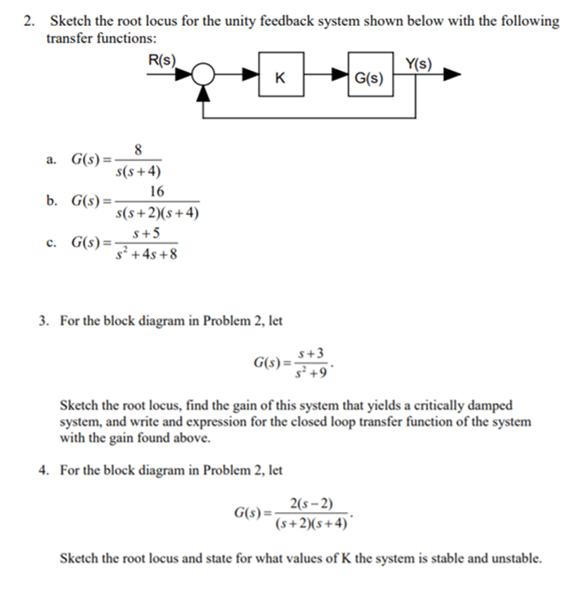 Solved 2 Sketch The Root Locus For The Unity Feedback 