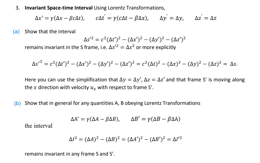 Solved 3. Invariant Space-time Interval Using Lorentz | Chegg.com