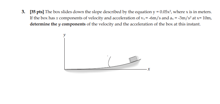 Solved 3. [35 pts] The box slides down the slope described | Chegg.com
