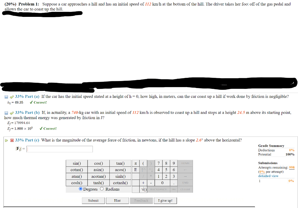 Solved (20\%) Problem 1: Suppose a car approaches a hill and | Chegg.com