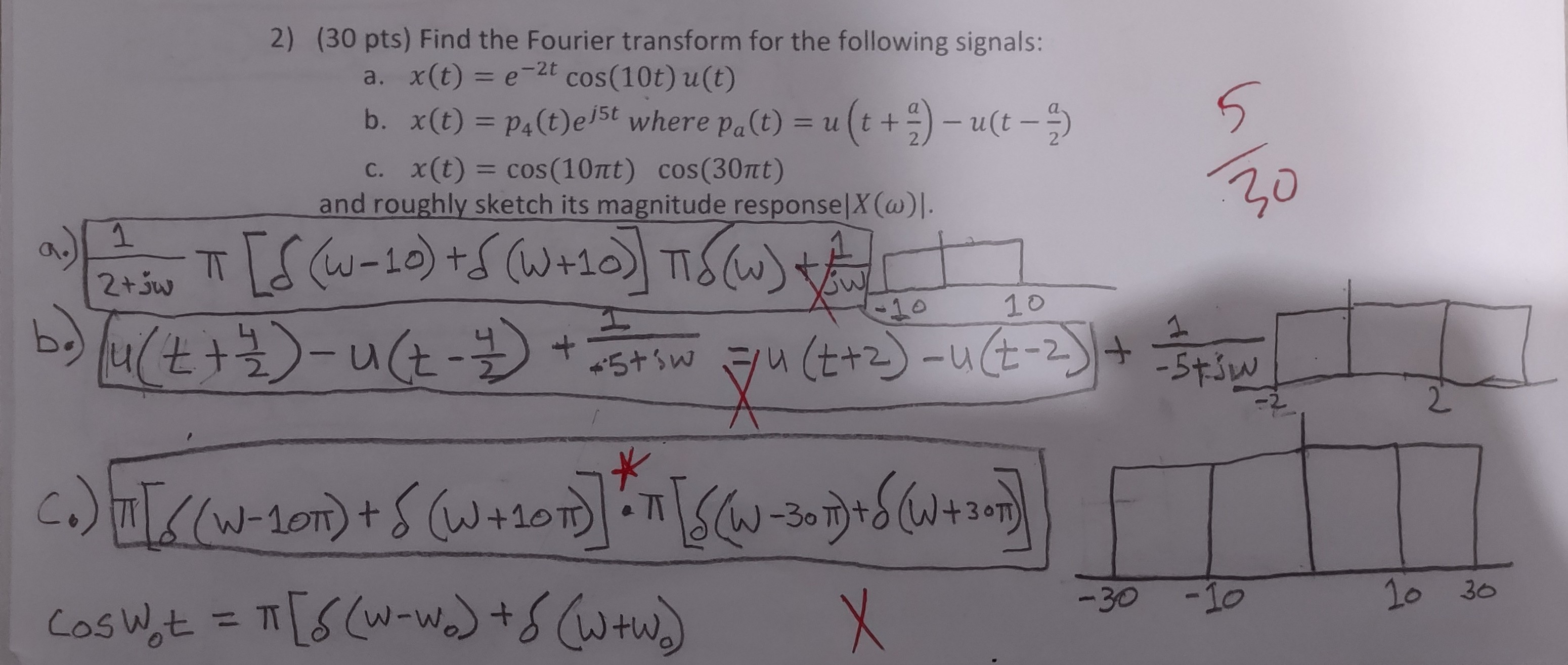Solved 2) (30 pts) Find the Fourier transform for the | Chegg.com
