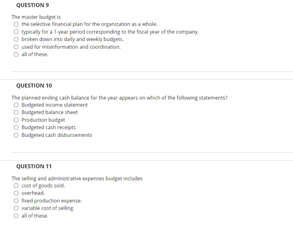 Solved The master budget is the selective financial plan for | Chegg.com