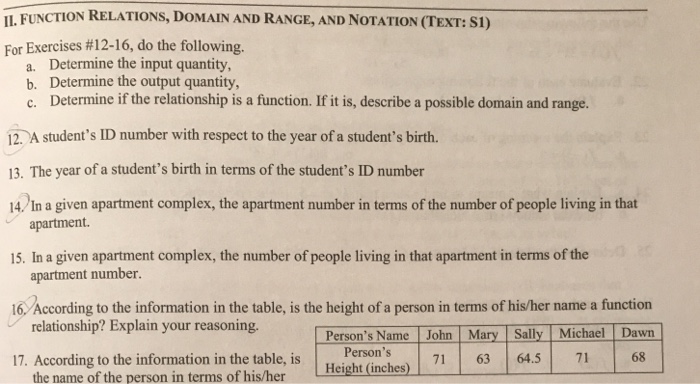 Solved IL. FUNCTION RELATIONS, DOMAIN AND RANGE, AND | Chegg.com