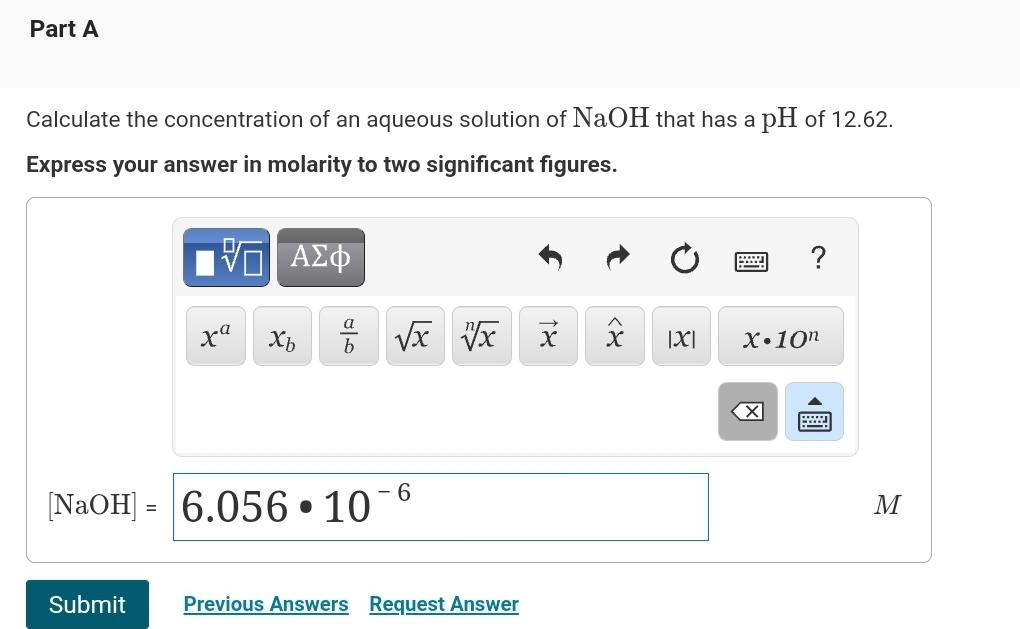 Solved Part A Calculate the concentration of an aqueous | Chegg.com