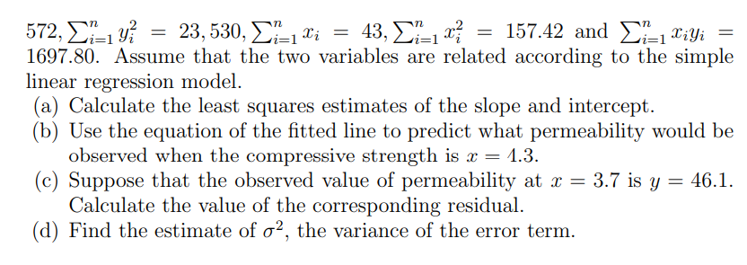 Solved (9) Let x be the compressive strength and y be the | Chegg.com