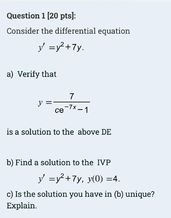 Solved Question 1 [20 pts]: Consider the differential | Chegg.com