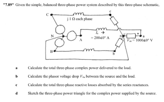 Solved Given the simple, balanced three-phase power system | Chegg.com