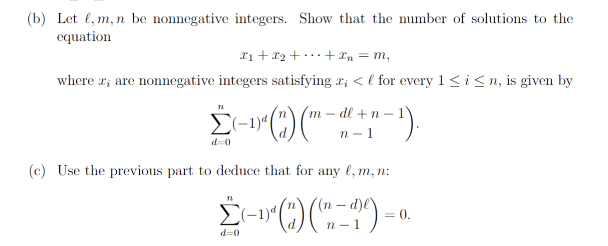 Solved (b) Let ℓ,m,n be nonnegative integers. Show that the | Chegg.com