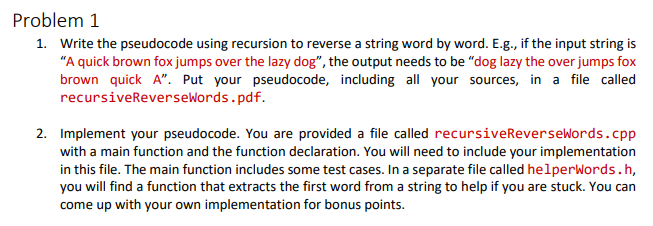 Problem 1 1 Write The Pseudocode Using Recursion To 4467