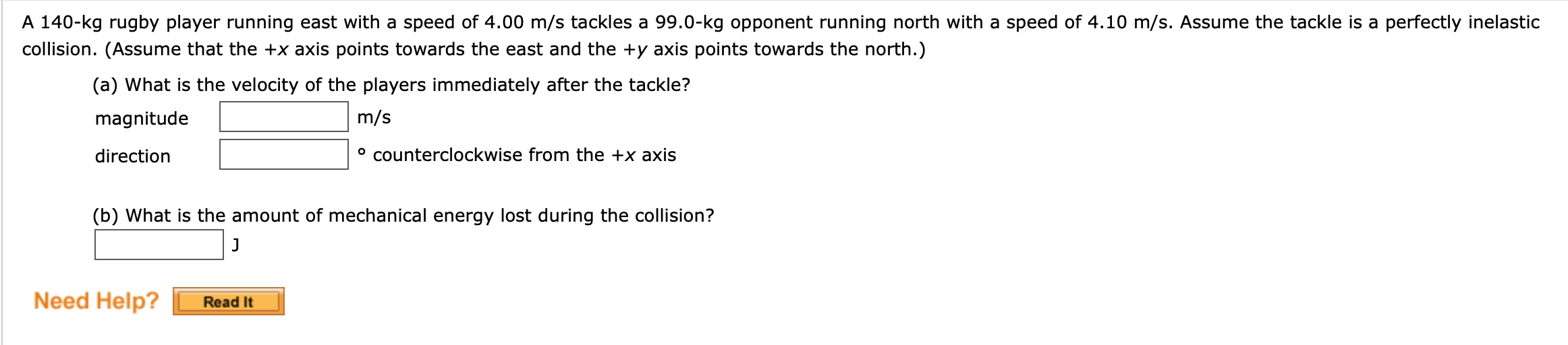 Solved A 140-kg rugby player running east with a speed of | Chegg.com