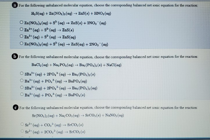 Solved for the following unbalanced molecular equations, | Chegg.com