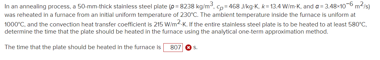 Solved In an annealing process, a 50-mm-thick stainless | Chegg.com