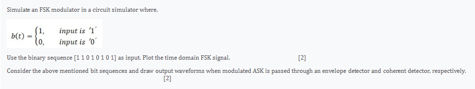 Simulate an FSK ﻿modulator in ﻿a circuit simulator | Chegg.com