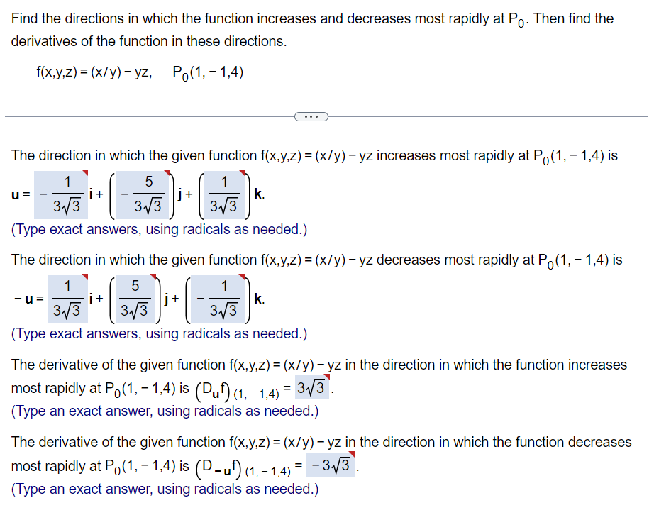 Solved Find the directions in which the function increases | Chegg.com